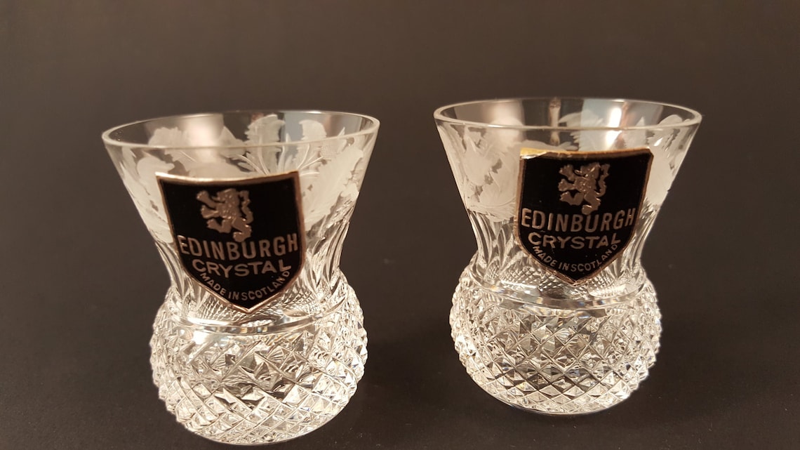 Vintage Edinburgh Crystal Thistle Pattern Shot Glasses Set Of Etsy