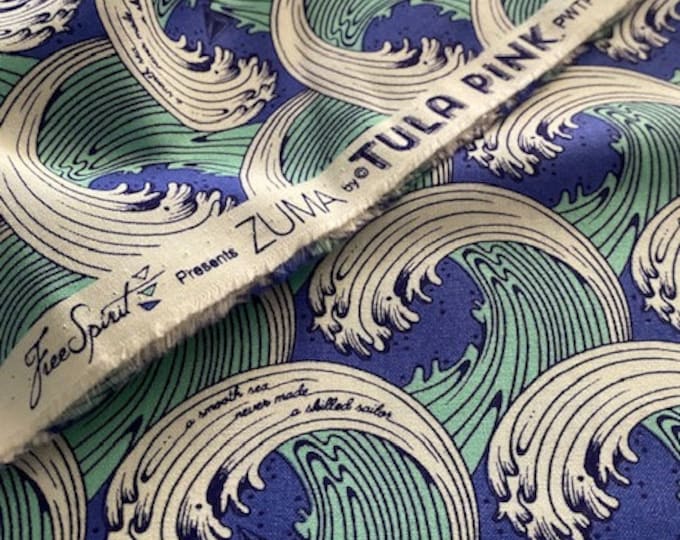 RARE Tula Pink Zuma White Caps in Aquamarine - Etsy