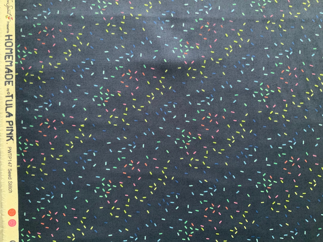 RARE Tula Pink Homemade Seed Stitch in Noon Navy Blue Background ...