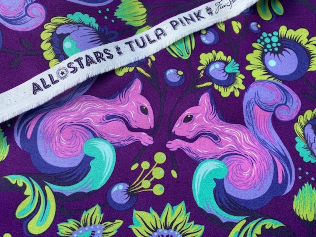 RARE Tula Pink All Stars Squirrels in Foxglove Purple - Etsy