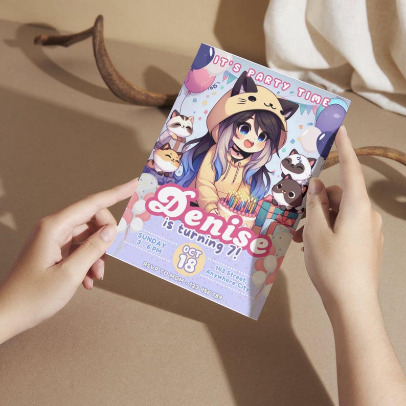 Cat Girl Aphmau Birthday Invitation, Aphmau Invites, Aphmau Birthday ...