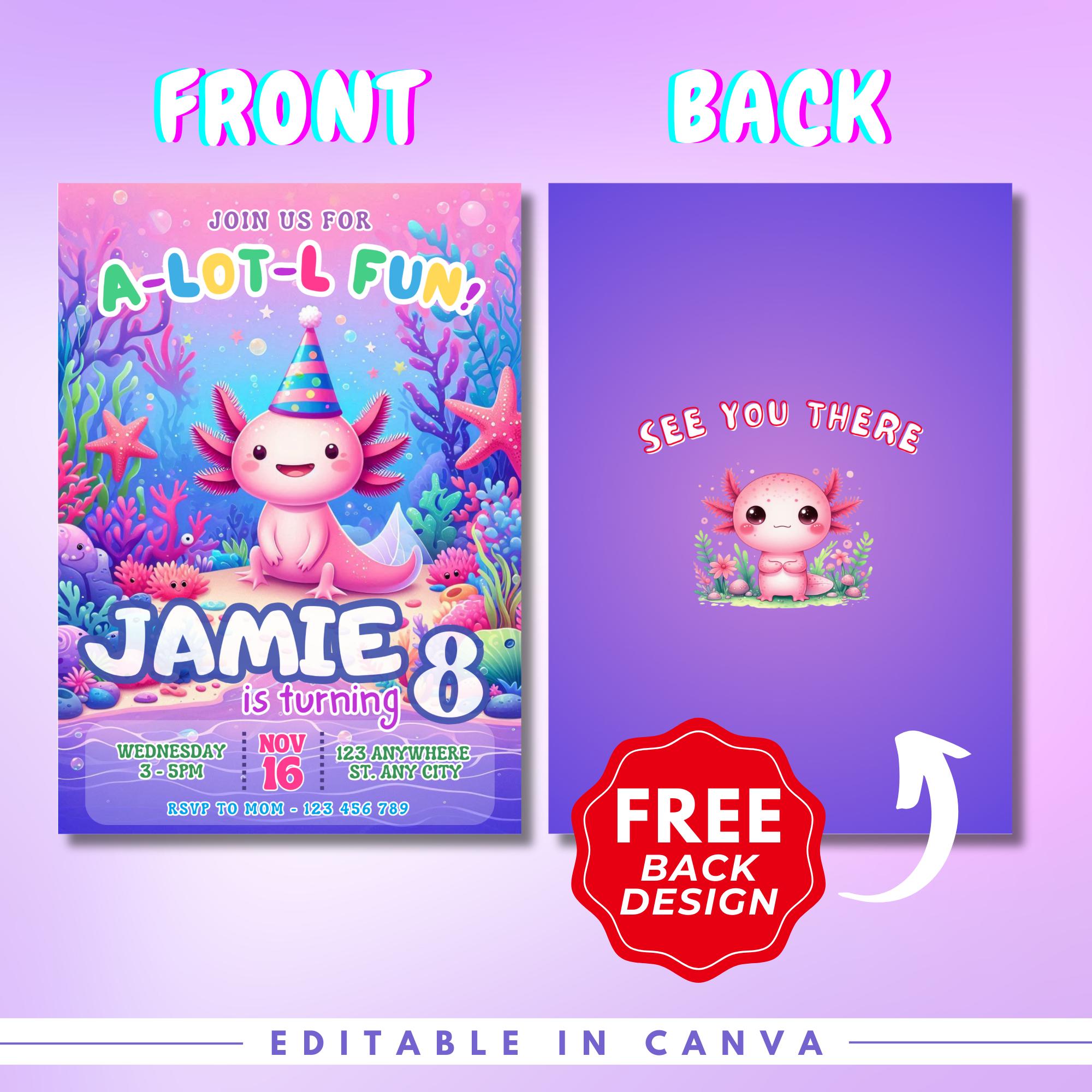 Editable Axolotl Birthday Invitation Template, Axolotl Birthday ...
