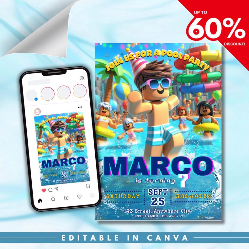 Roblox Pool Party Invitation, Roblox Invitation, Pool Party Invitation ...