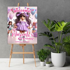 Girl Roblox Birthday Welcome Board, Roblox Welcome Sign, Party Sign ...