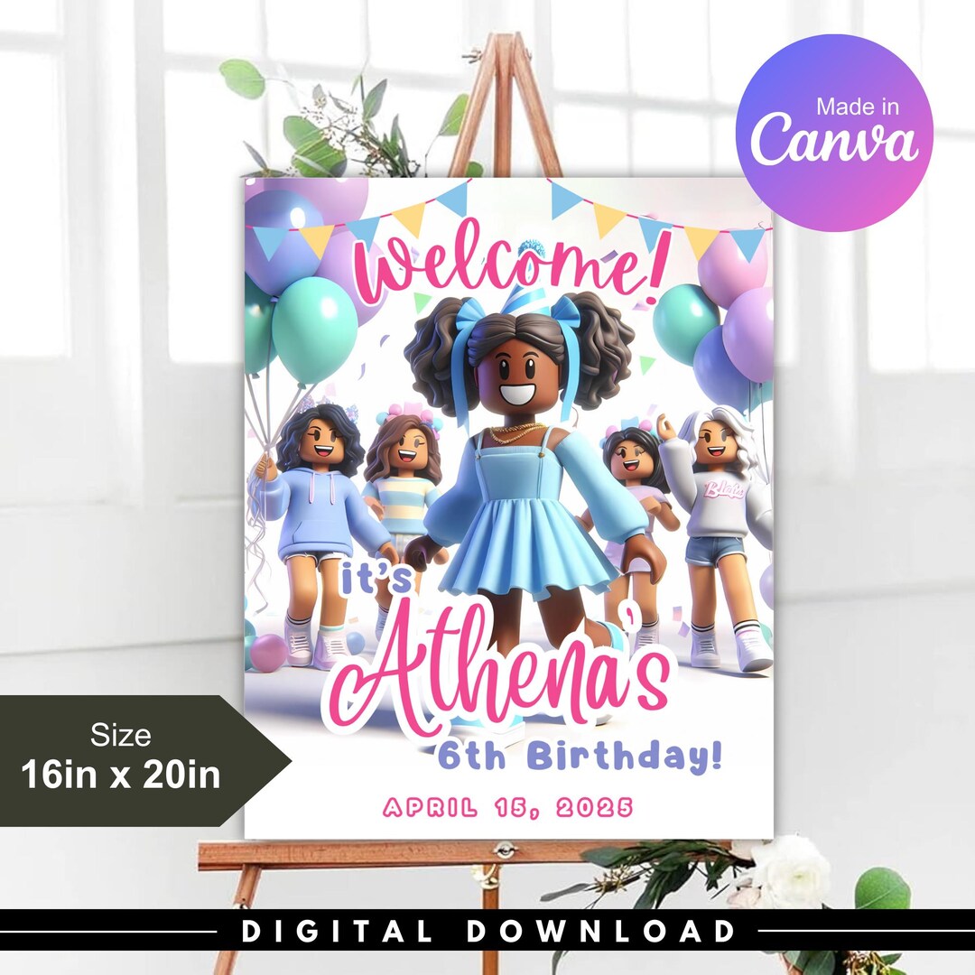 Roblox Girl Birthday Welcome Sign Roblox Birthday Poster Coquette Girl ...