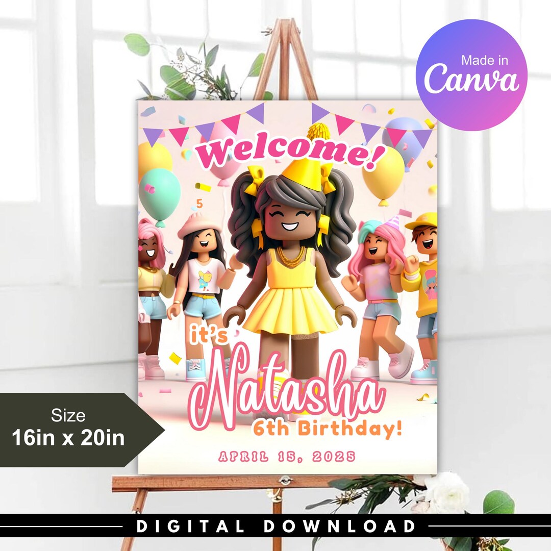 Roblox Girl Birthday Welcome Sign Coquette Girl Party Sign Roblox ...
