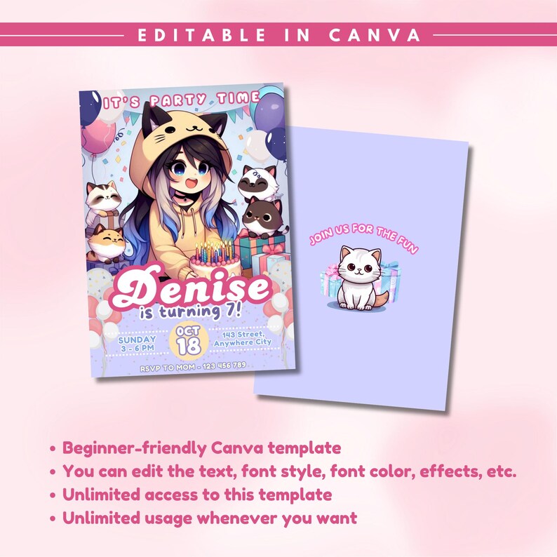 Cat Girl Aphmau Birthday Invitation, Aphmau Invites, Aphmau Birthday ...