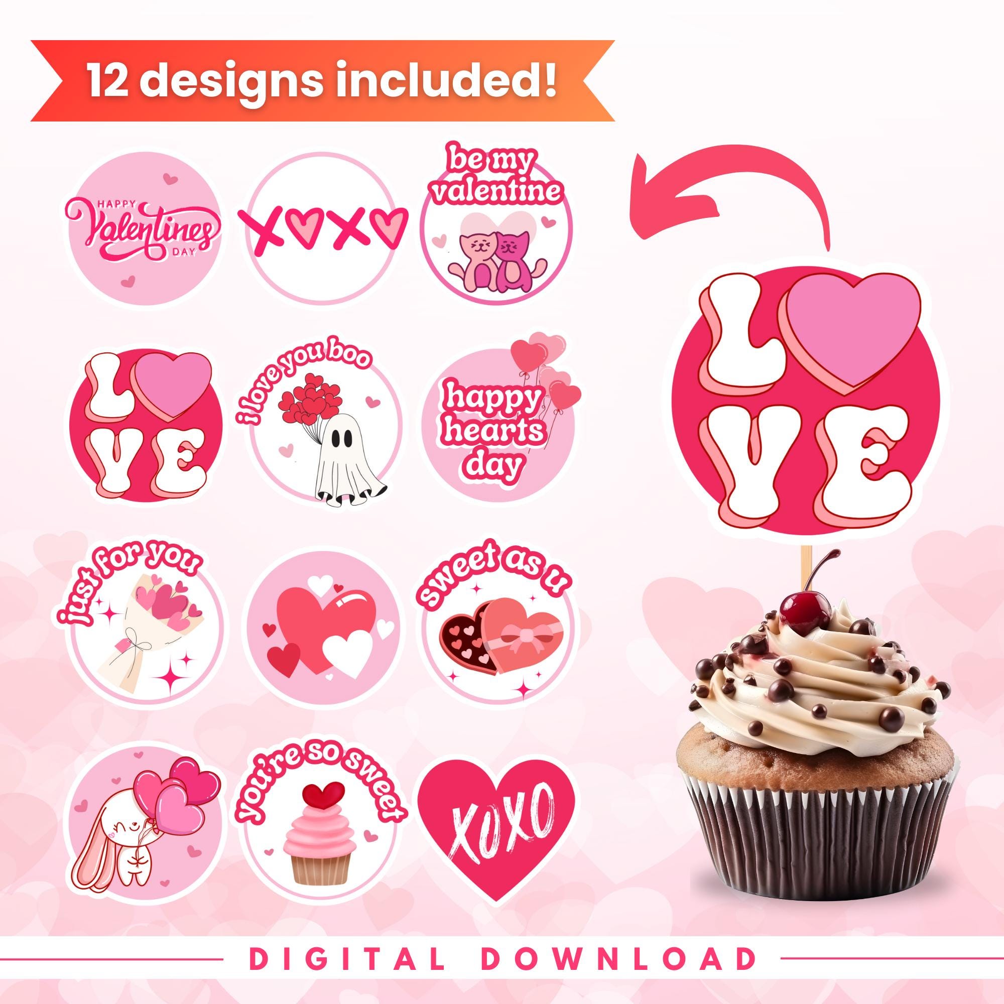 Printable Valentines Cupcake Toppers, Valentines Day Cupcake Toppers ...
