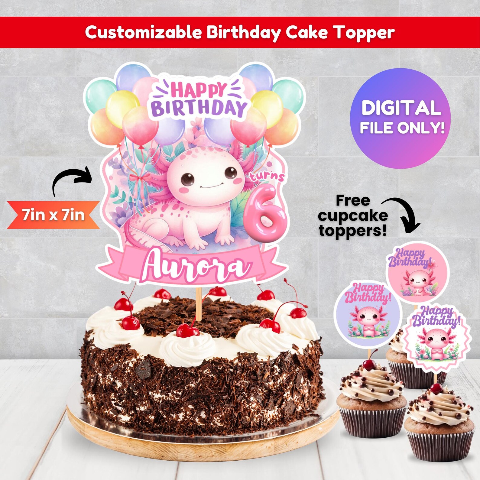 Axolotl Cake Topper Axolotl Girl Cake Topper Under the Sea Birthday ...