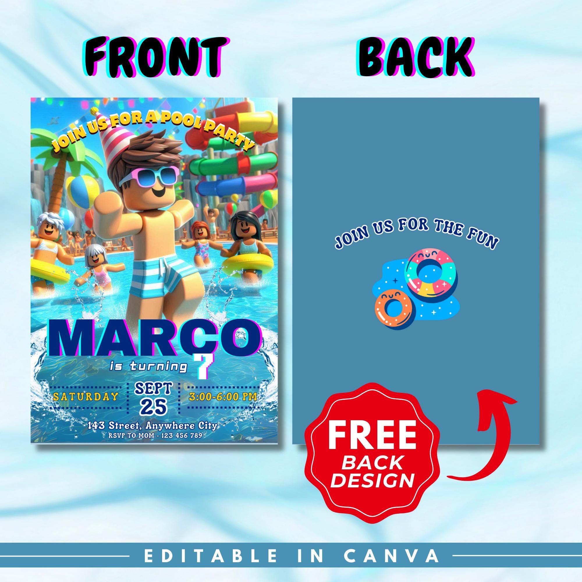Roblox Pool Party Invitation, Roblox Invitation, Pool Party Invitation ...
