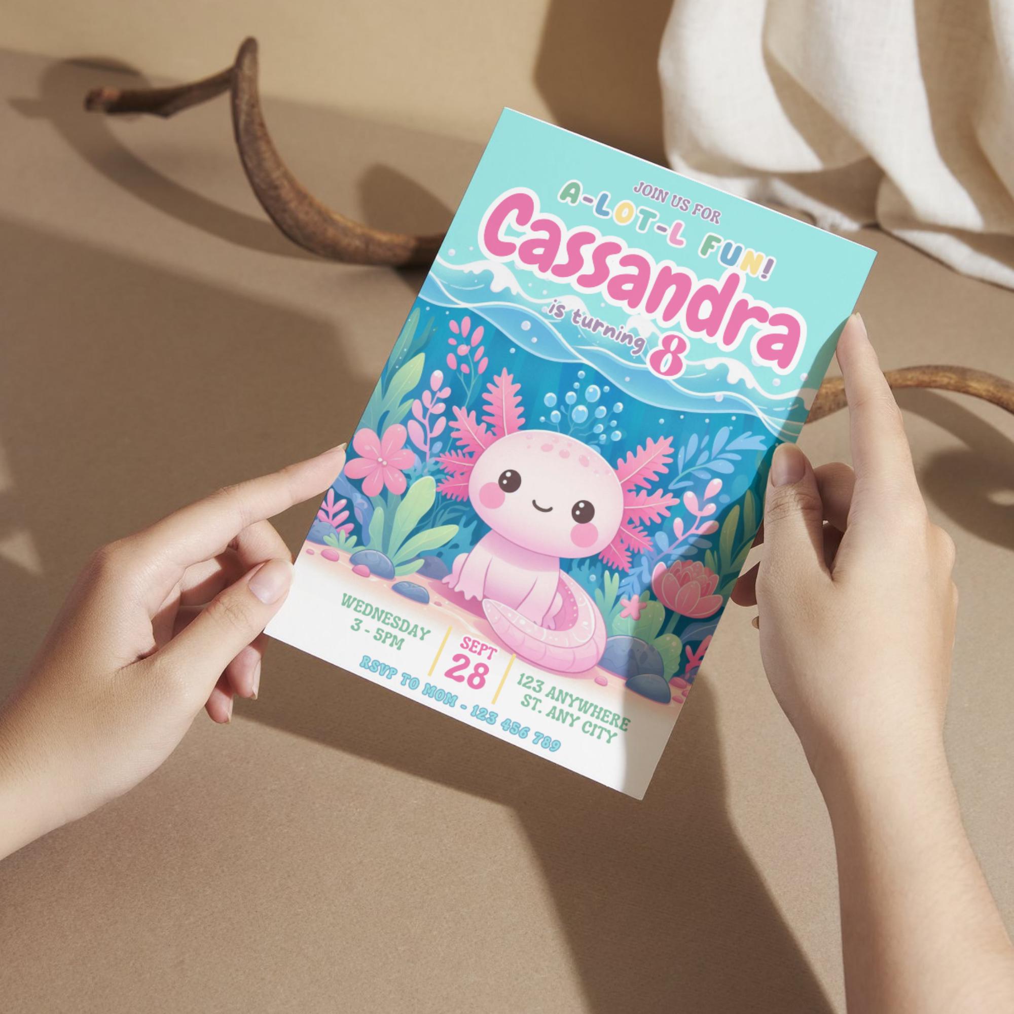 Axolotl Mind Craft Birthday Invitation Under the Sea Party Girl Party ...