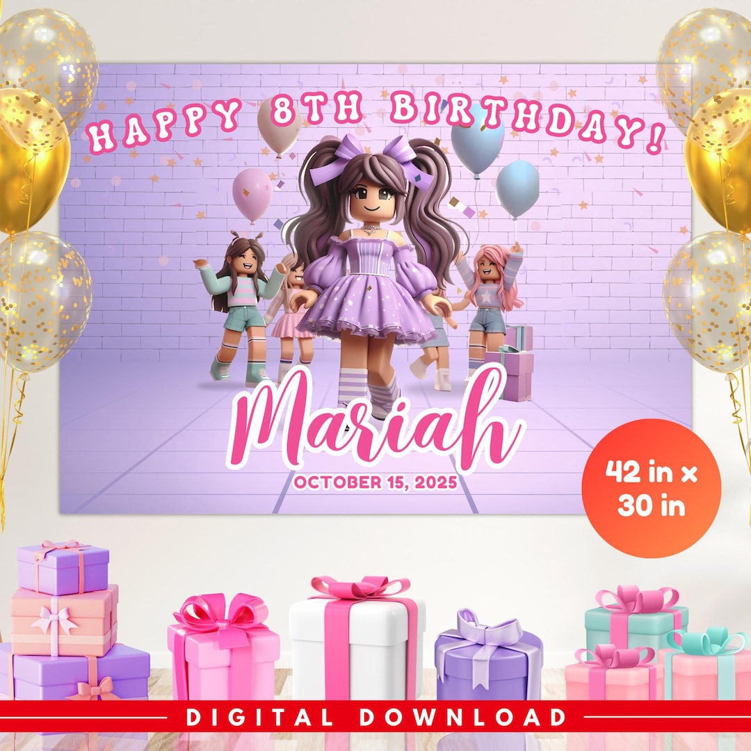 Roblox Girl Birthday Banner, Roblox Party Banner, Gamer Birthday ...