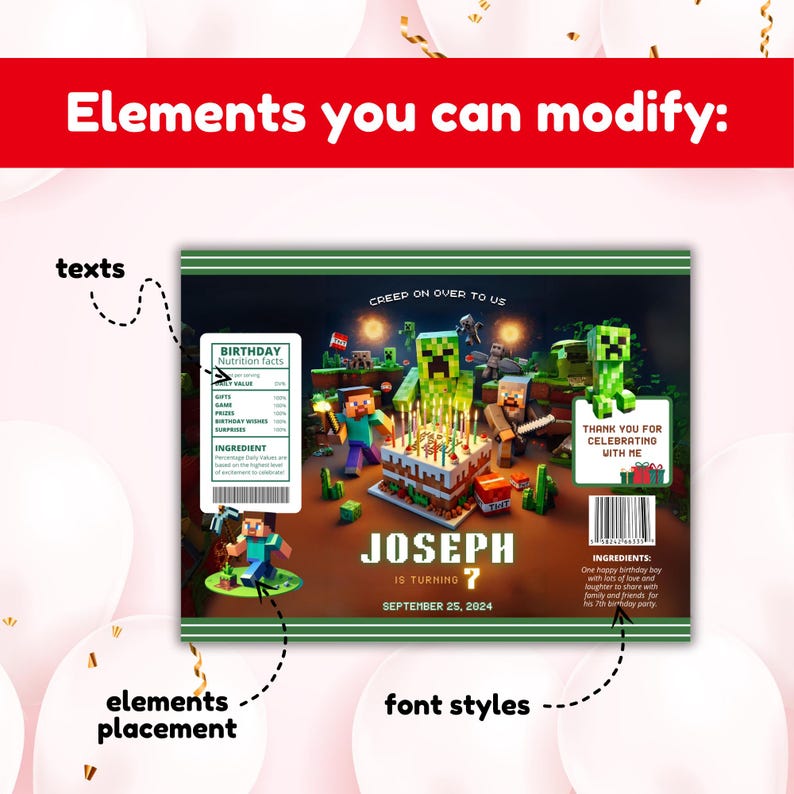 Minecraft Chip Bag Printable Template Customized DIY Personalized Chip ...