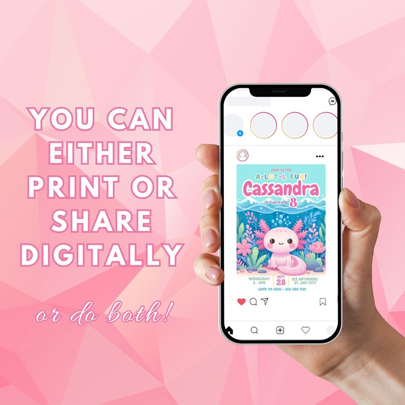 Axolotl Mind Craft Birthday Invitation Under the Sea Party Girl Party ...