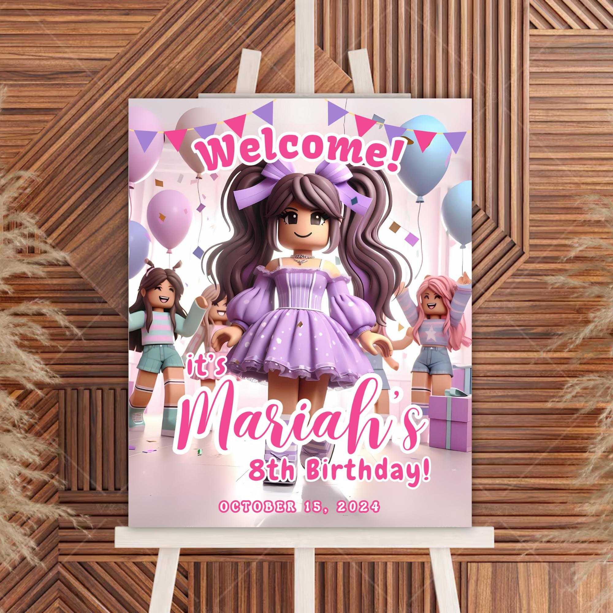Girl Roblox Birthday Welcome Board, Roblox Welcome Sign, Party Sign ...