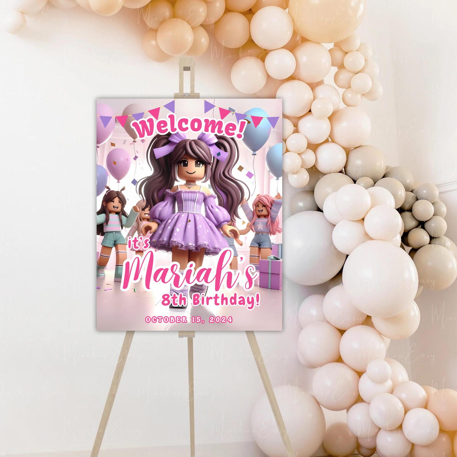 Girl Roblox Birthday Welcome Board, Roblox Welcome Sign, Party Sign ...