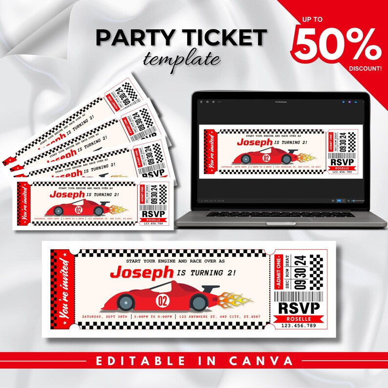 Race Car Birthday Ticket Invitation, Race Car Party Ticket, Boy ...