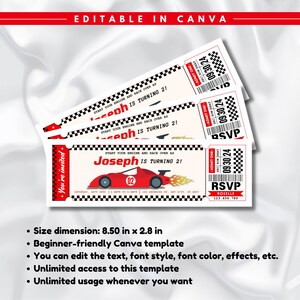 Race Car Birthday Ticket Invitation, Race Car Party Ticket, Boy ...