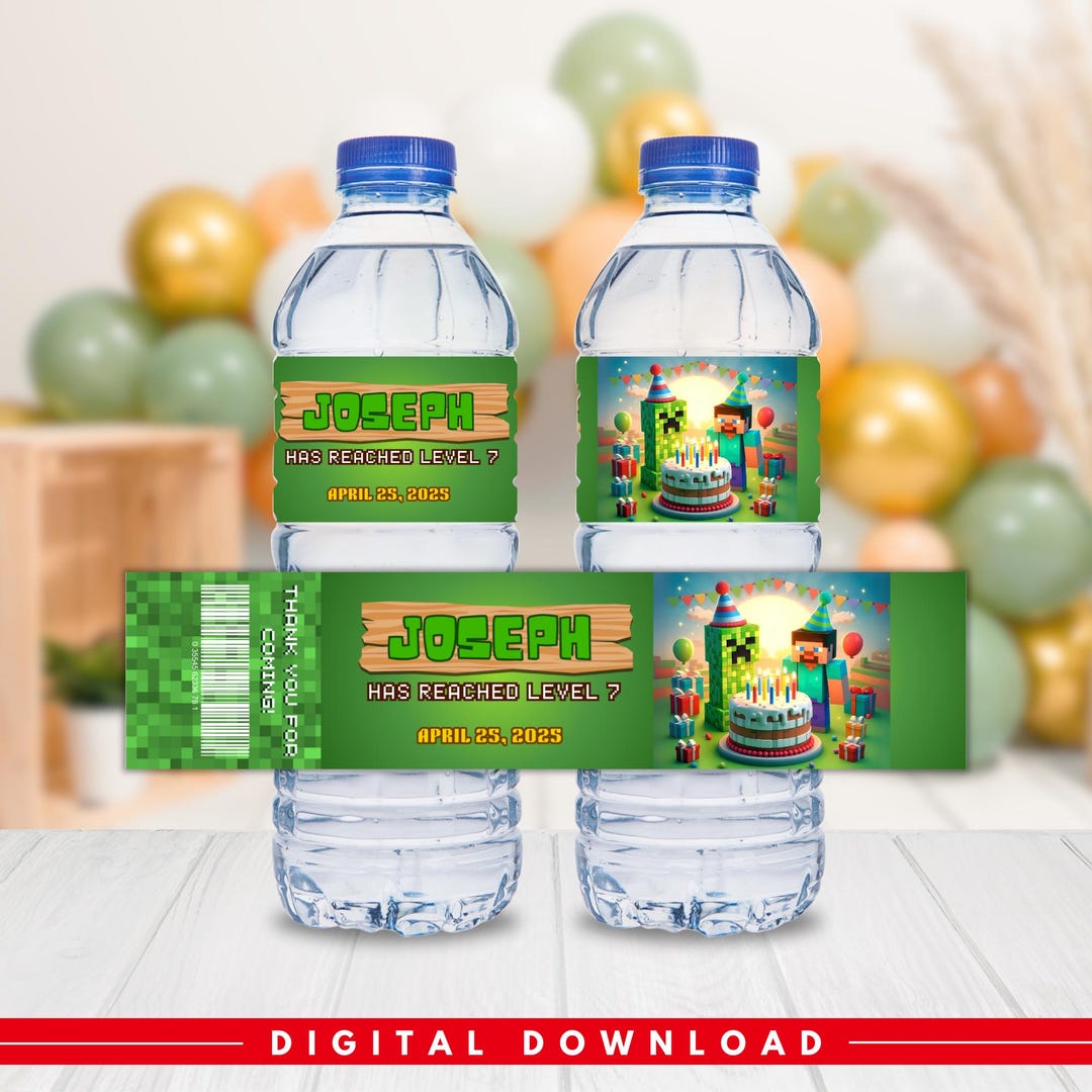 Minecrafter Water Bottle Label Printable Template Customized DIY ...