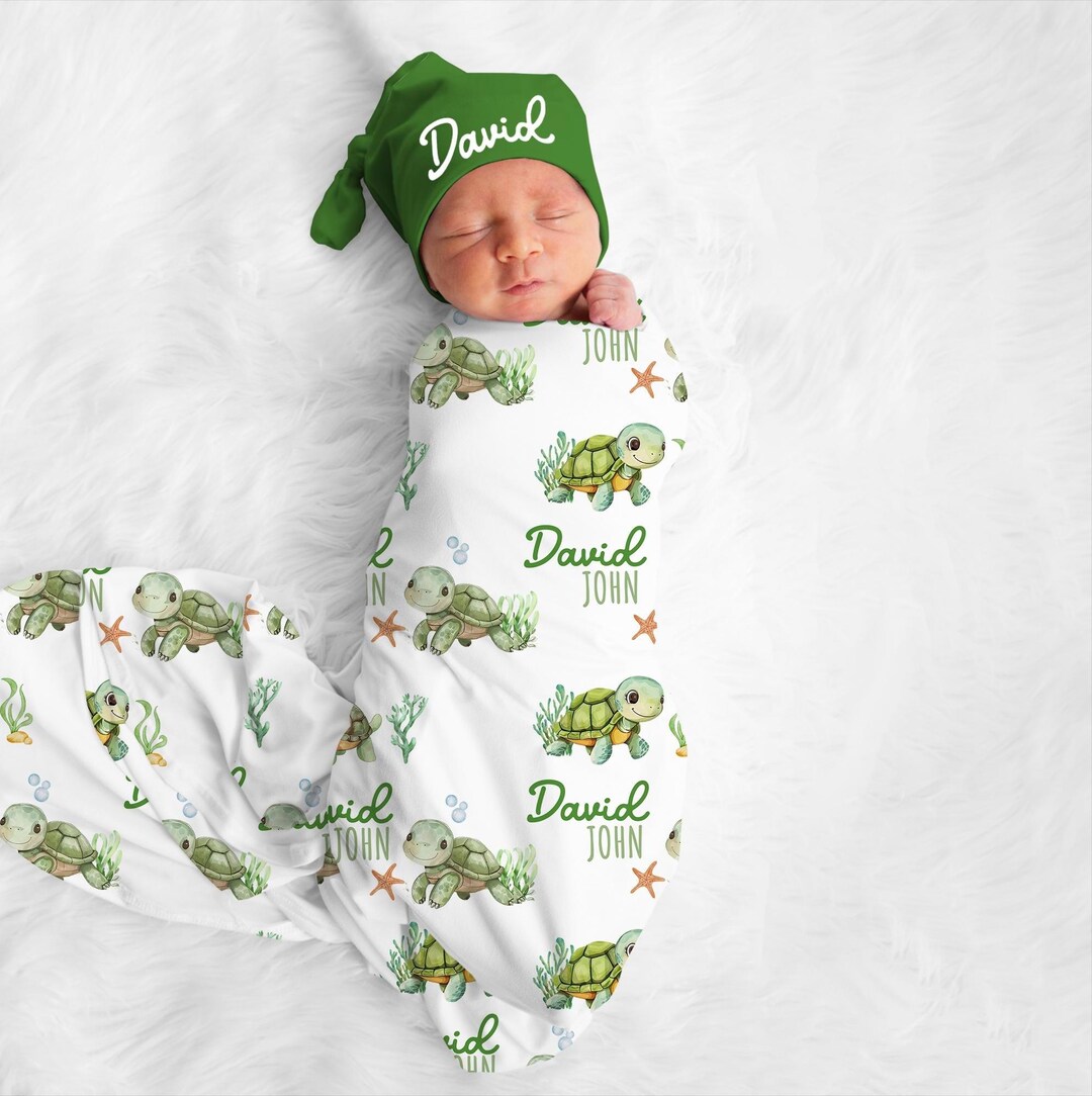 Personalized Sea Turtle Swaddle Blanket: Nursery Decor, Sea Animal ...