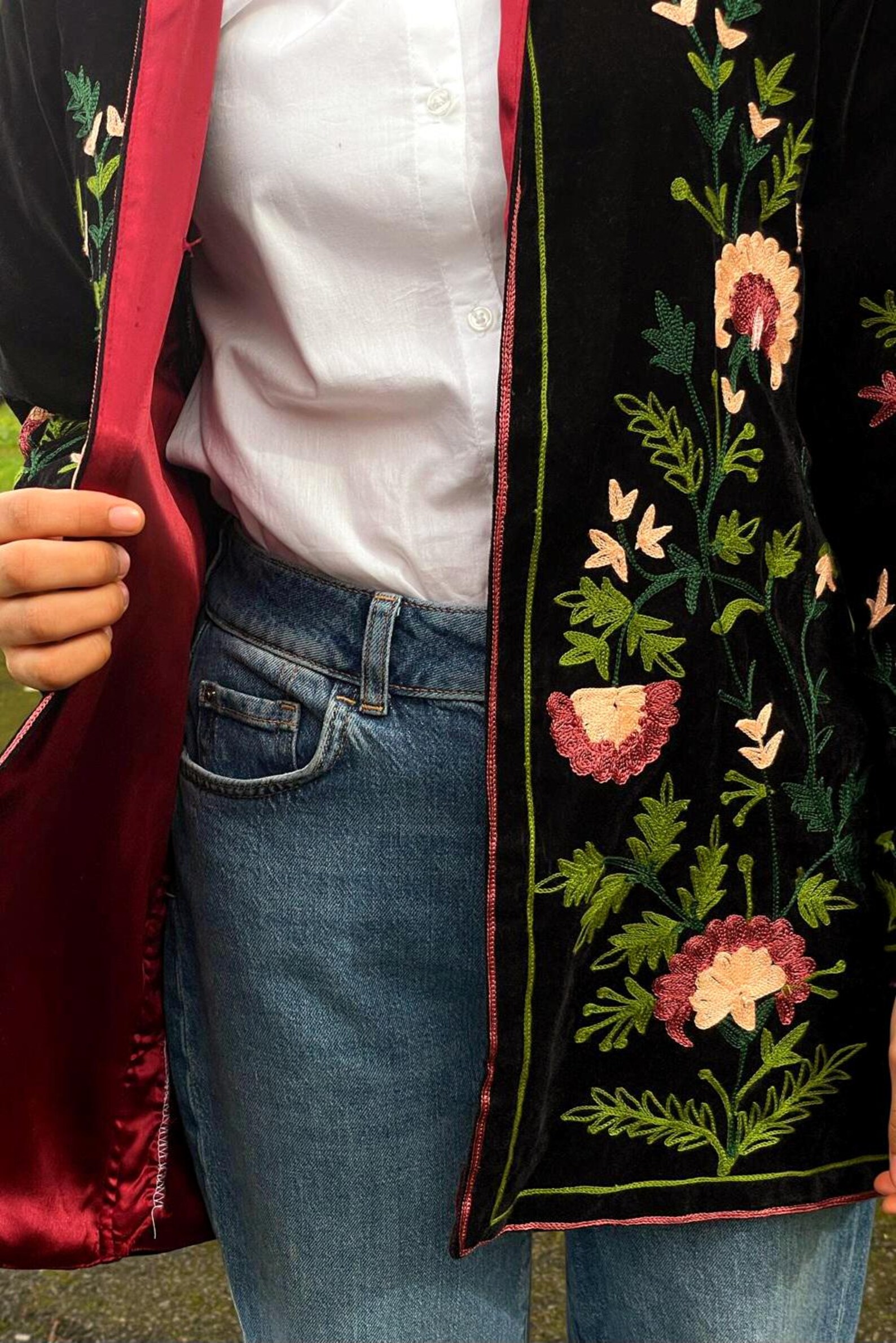 Black Velvet Embroidered Jacket – Handcrafted Floral Design With ...