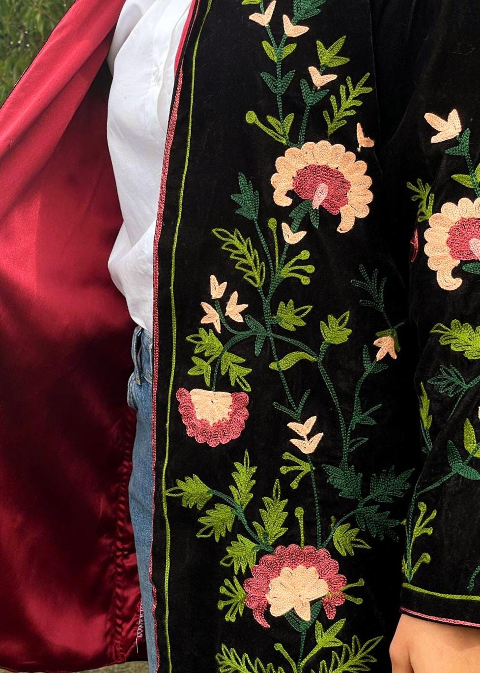 Black Velvet Embroidered Jacket – Handcrafted Floral Design With ...