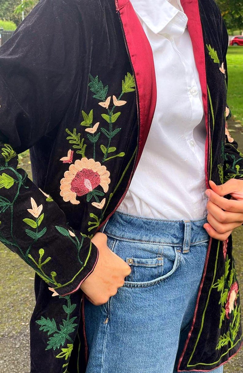 Black Velvet Embroidered Jacket – Handcrafted Floral Design With ...