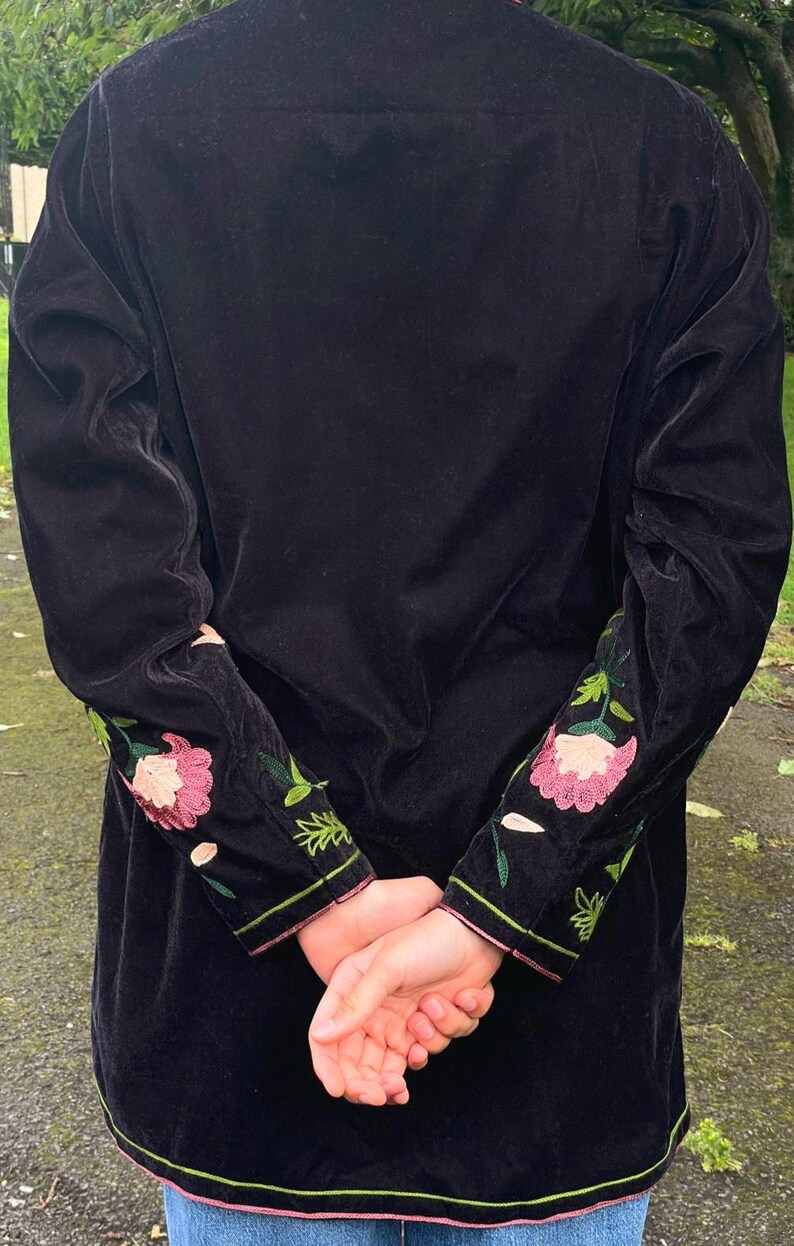 Black Velvet Embroidered Jacket – Handcrafted Floral Design With ...