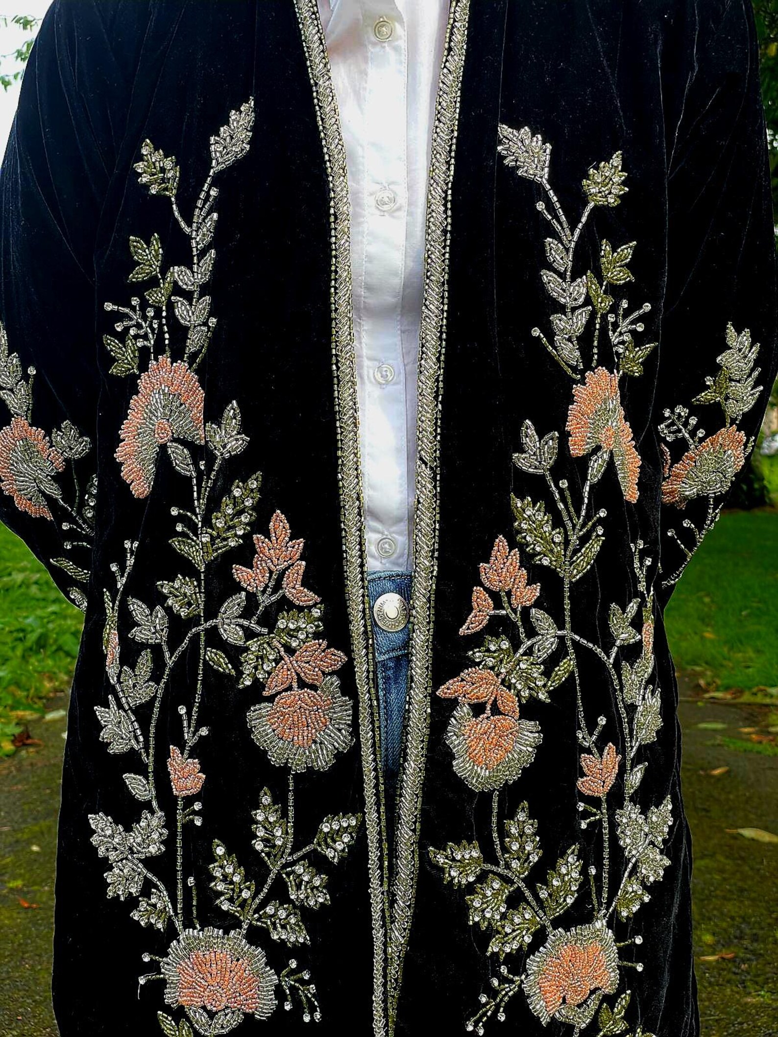 Victorian Style Embroidered Jacket, Custom Floral Design, Boho Chic ...