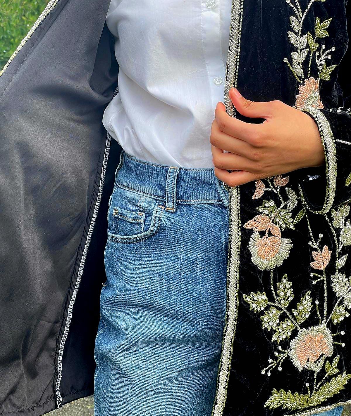 Victorian Style Embroidered Jacket, Custom Floral Design, Boho Chic ...