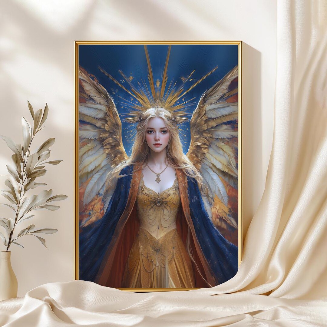 Angel Art Print, Golden-winged Guardian – Celestial Angel Digital Print ...