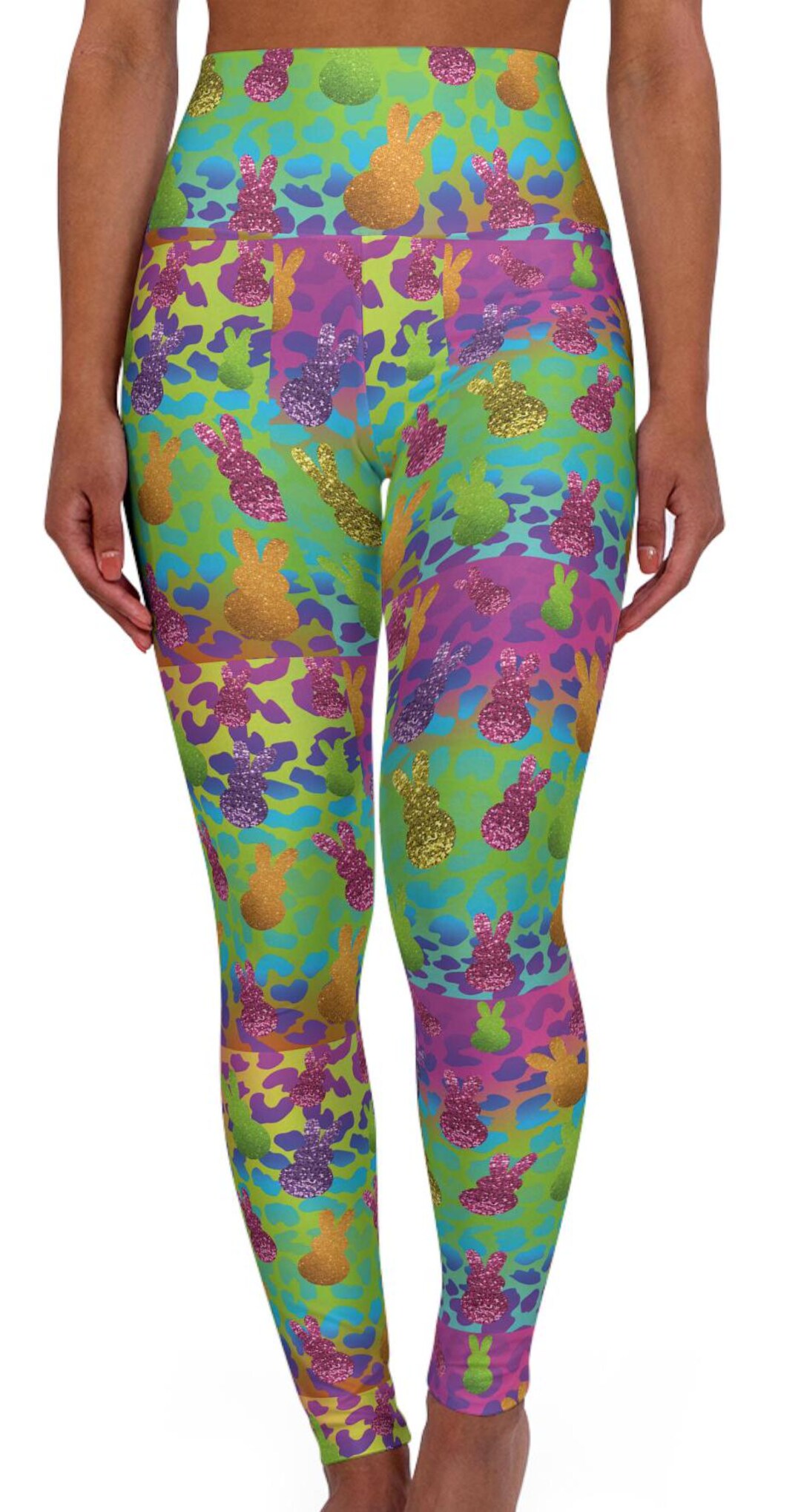 Rainbow Leopard Easter Bunny Leggings, Workout Tights, Yoga Pants ...