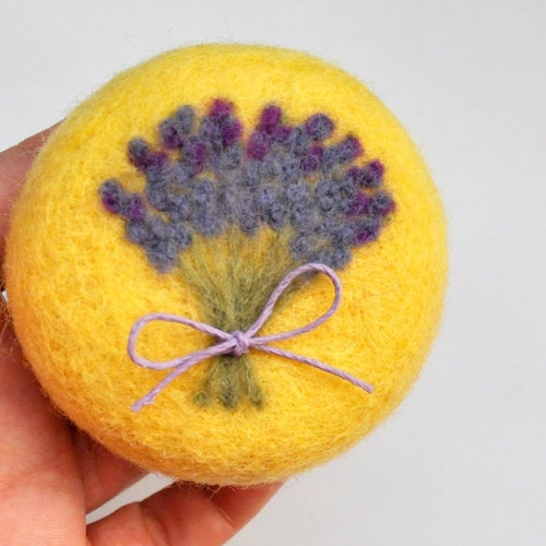 Pin Cushion Yellow With Lavender Gift Pincushion Needle Felted | Etsy