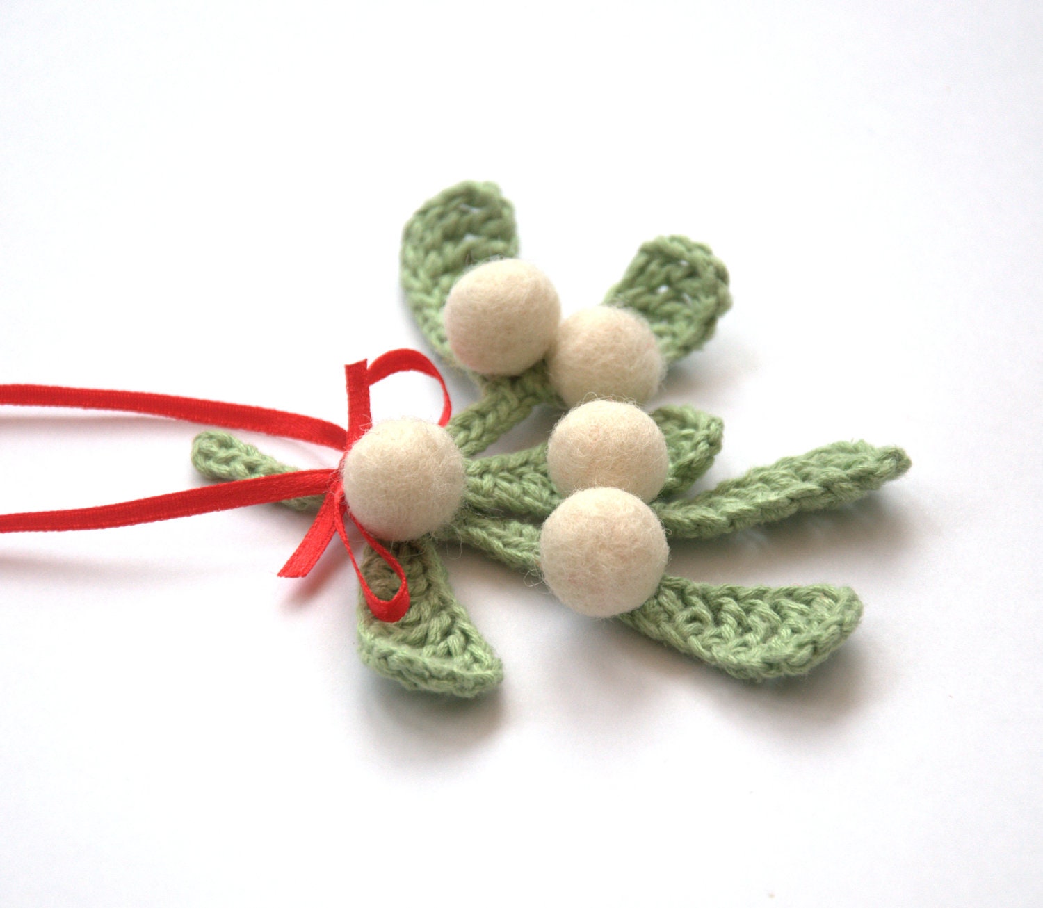 Crochet Mistletoe Felted 2 Owls Red Heart Ornament Mobile - Etsy