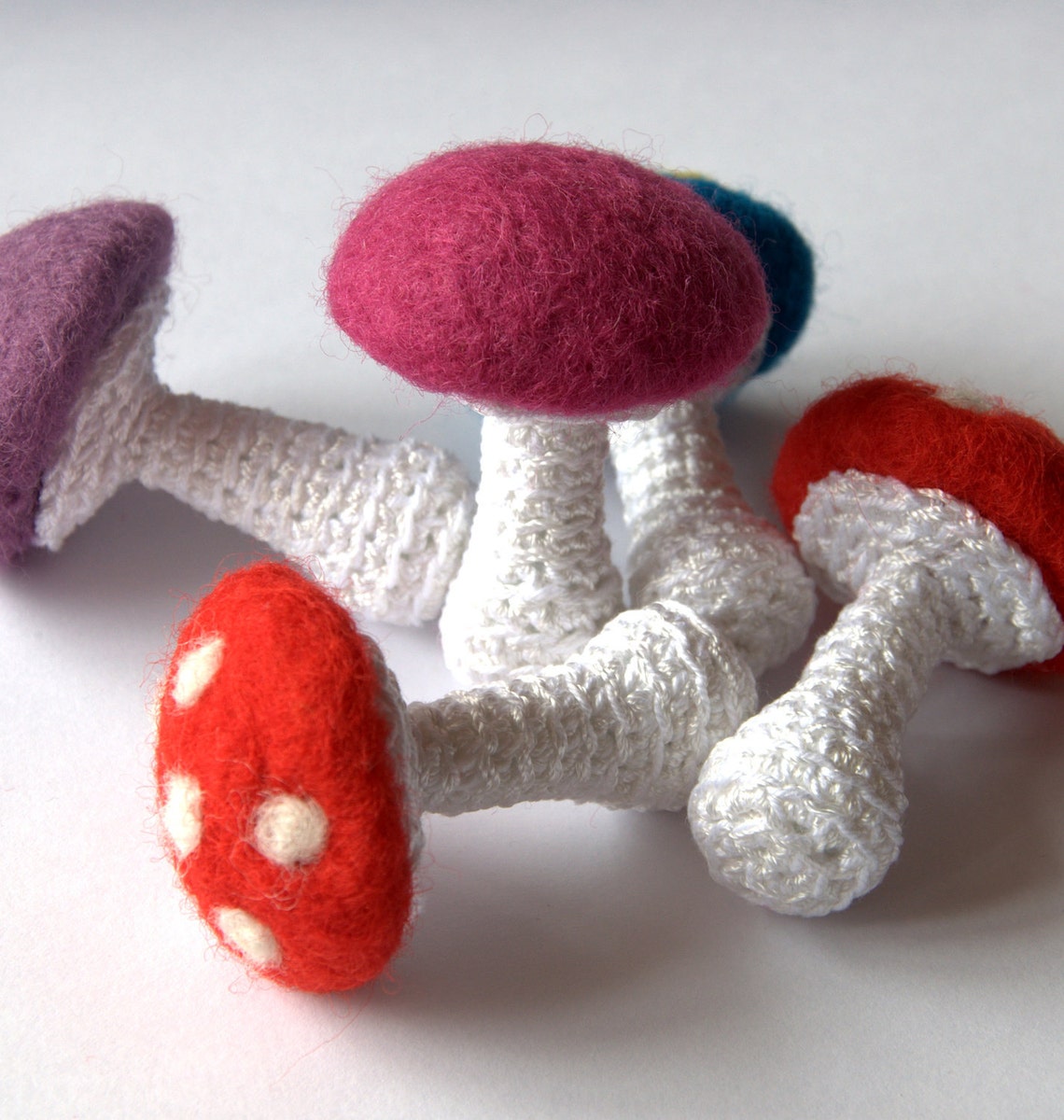 Mushroom Ornament 5 Felted Toadstools Crochet Red White - Etsy