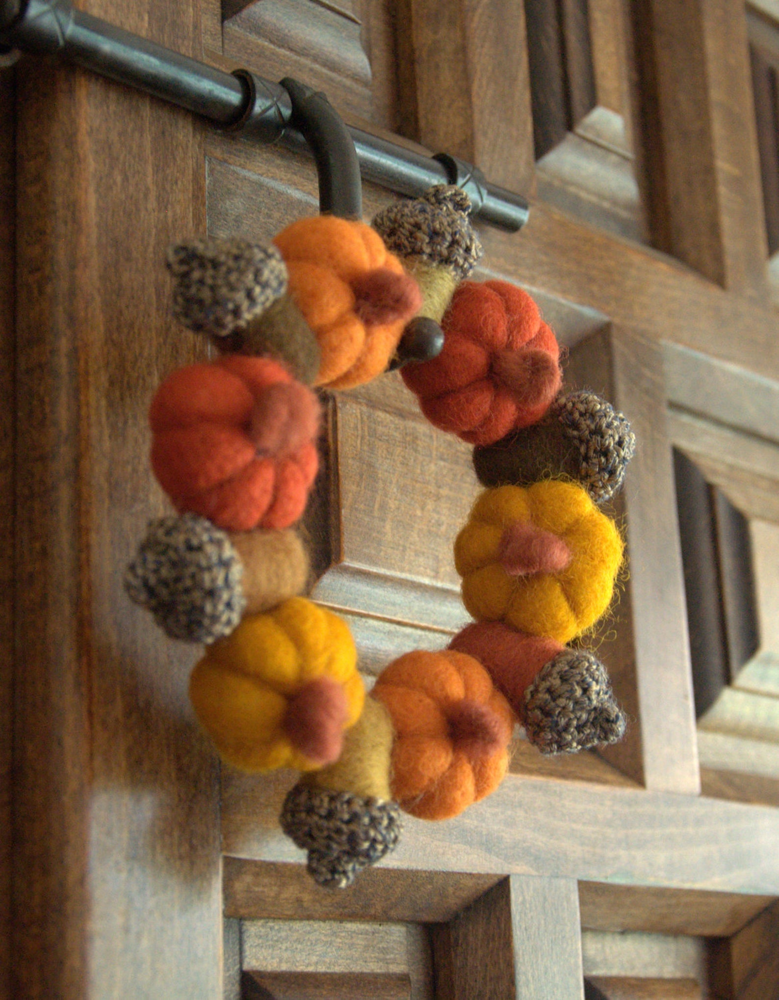 Thanksgiving Felted Wool Pumpkins Acorns Wreath Handmade Felt | Etsy