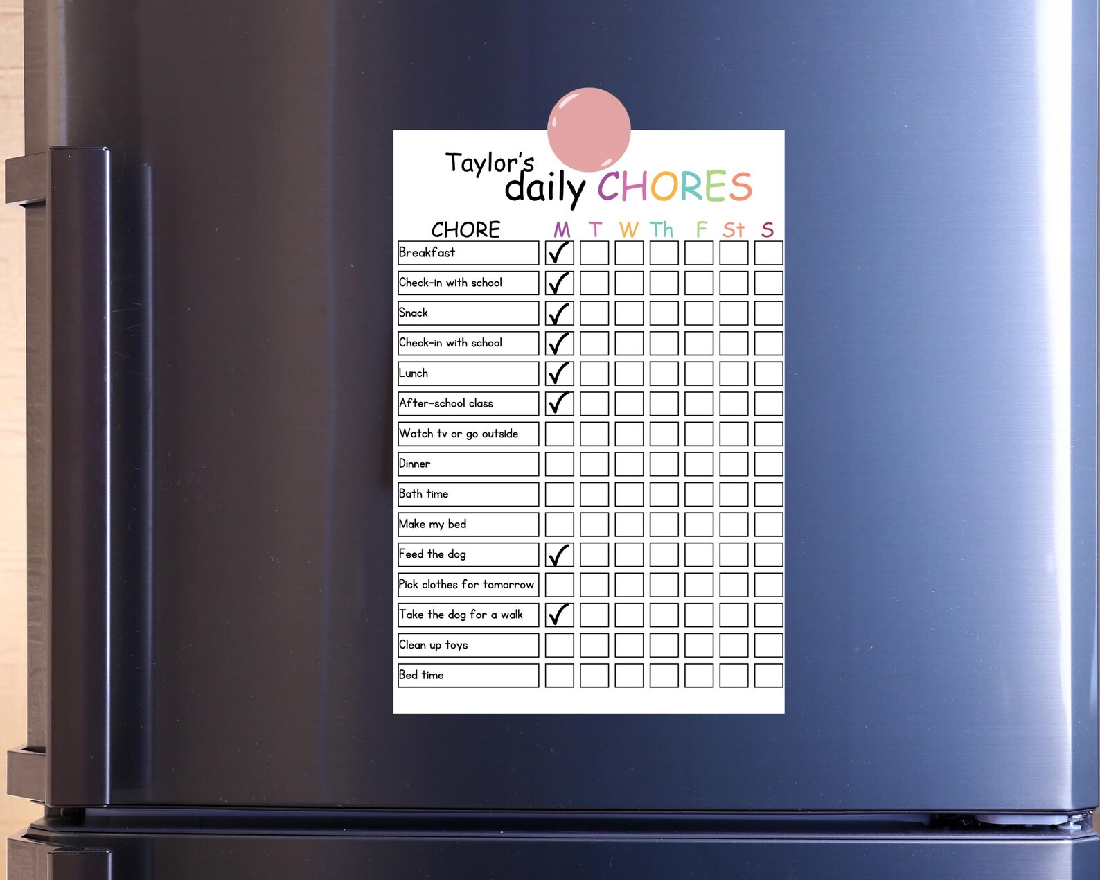 Editable Chore Chart, Kids Daily School Checklist, Responsibility Chart ...
