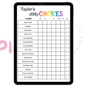 Editable Chore Chart, Kids Daily School Checklist, Responsibility Chart ...