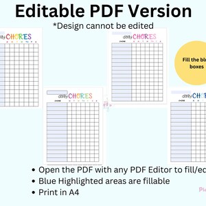 Editable Chore Chart, Kids Daily School Checklist, Responsibility Chart ...