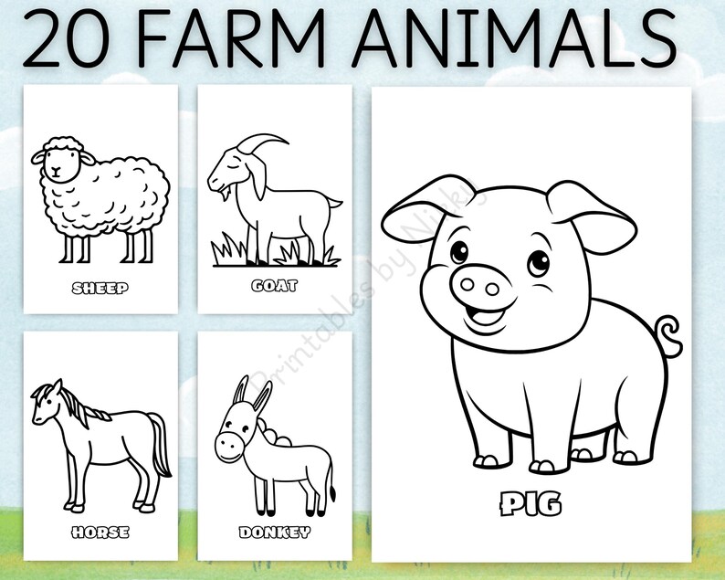 20 Page Kids Easy Farm Animals Coloring Book | Animal Themed Simple ...