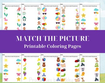 50 Printable Matching Worksheets, Match the Picture, Kindergarten ...
