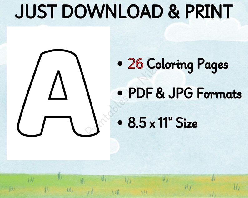 Kids Alphabet Simple Coloring Pages Bundle | Fun Educational Preschool ...