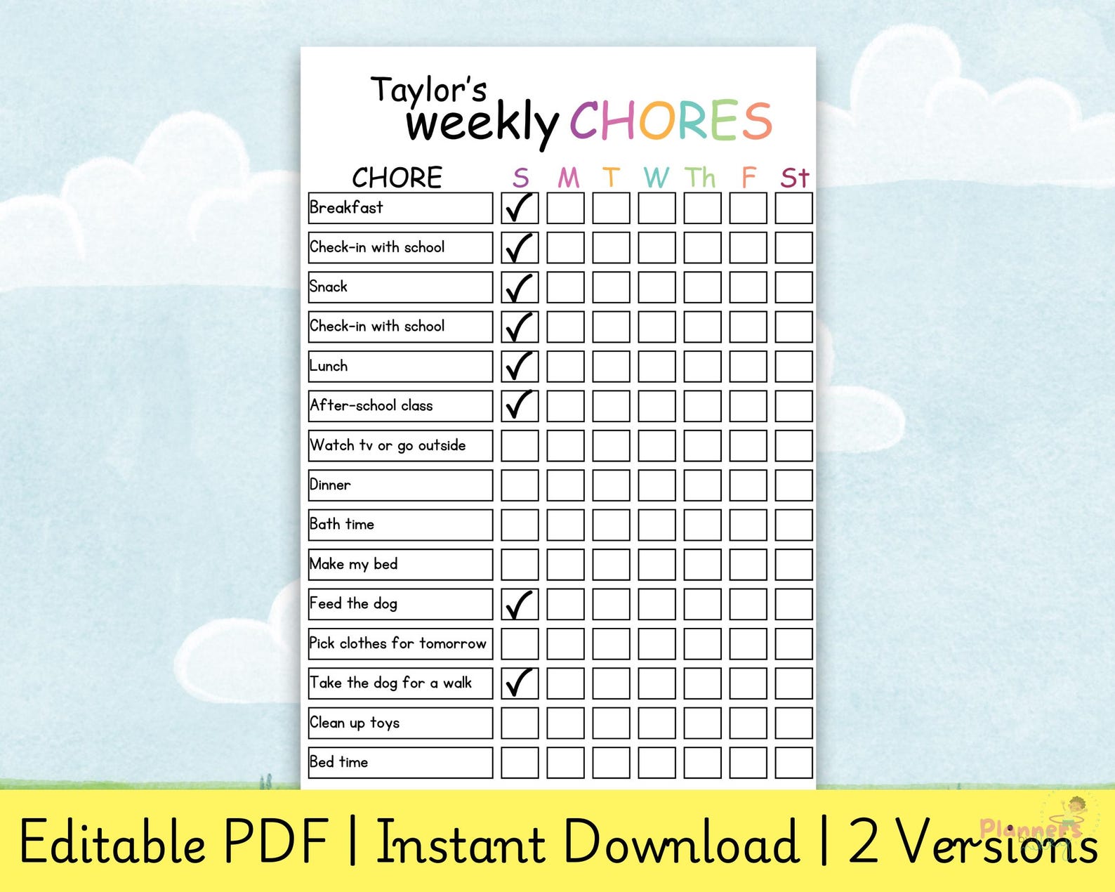 Editable Chore Chart, Kids Daily School Checklist, Responsibility Chart ...