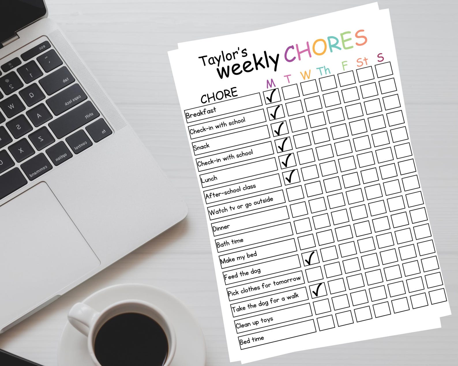 Editable Chore Chart, Kids Daily School Checklist, Responsibility Chart ...