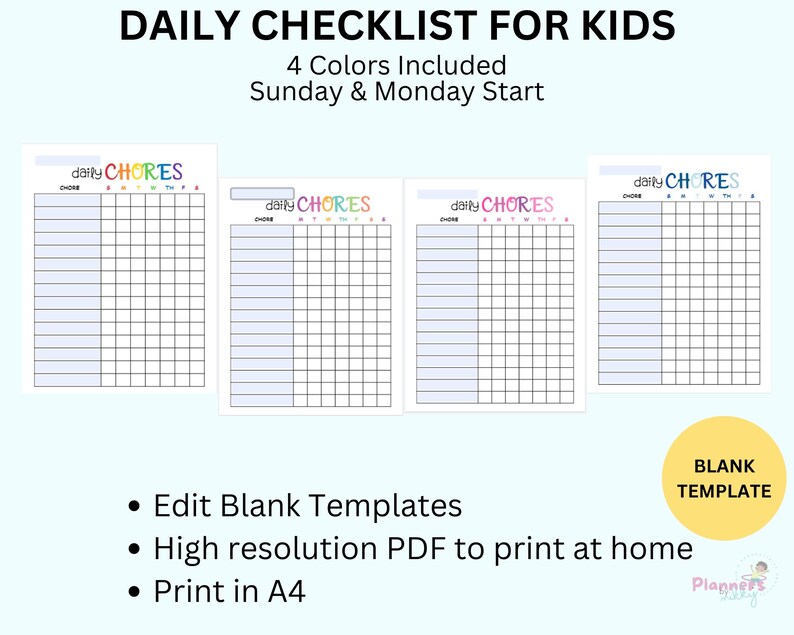 Editable Chore Chart, Kids Daily School Checklist, Responsibility Chart ...