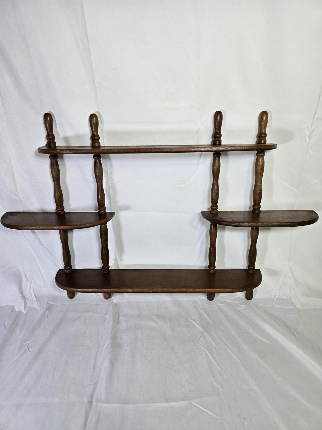 Vintage Turned Wood 3 Tier Knobbed Display Trinket Tchotchke Wall Shelf ...