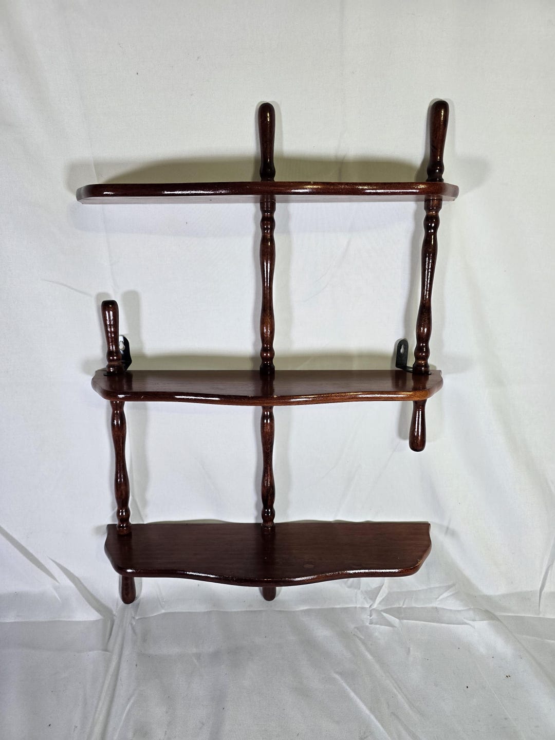 Vintage Turned Wood 3 Tier Knobbed Display Trinket Tchotchke Wall Shelf ...