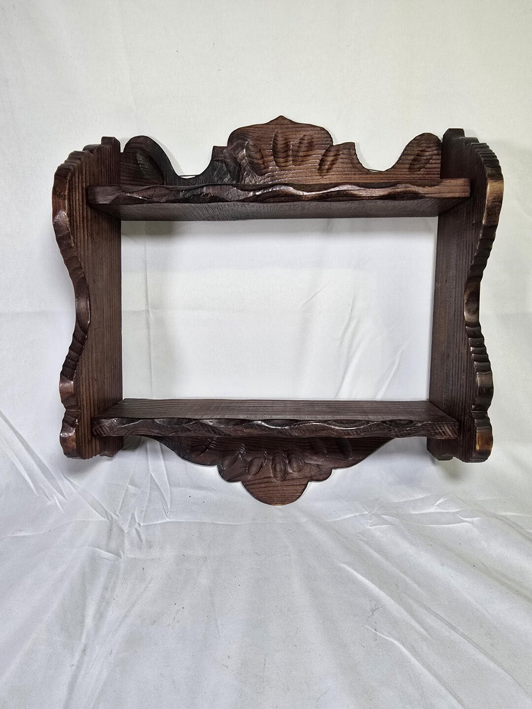 Vintage Large Wooden 2 Tier Display Trinket Tchotchke Wall Shelf With ...