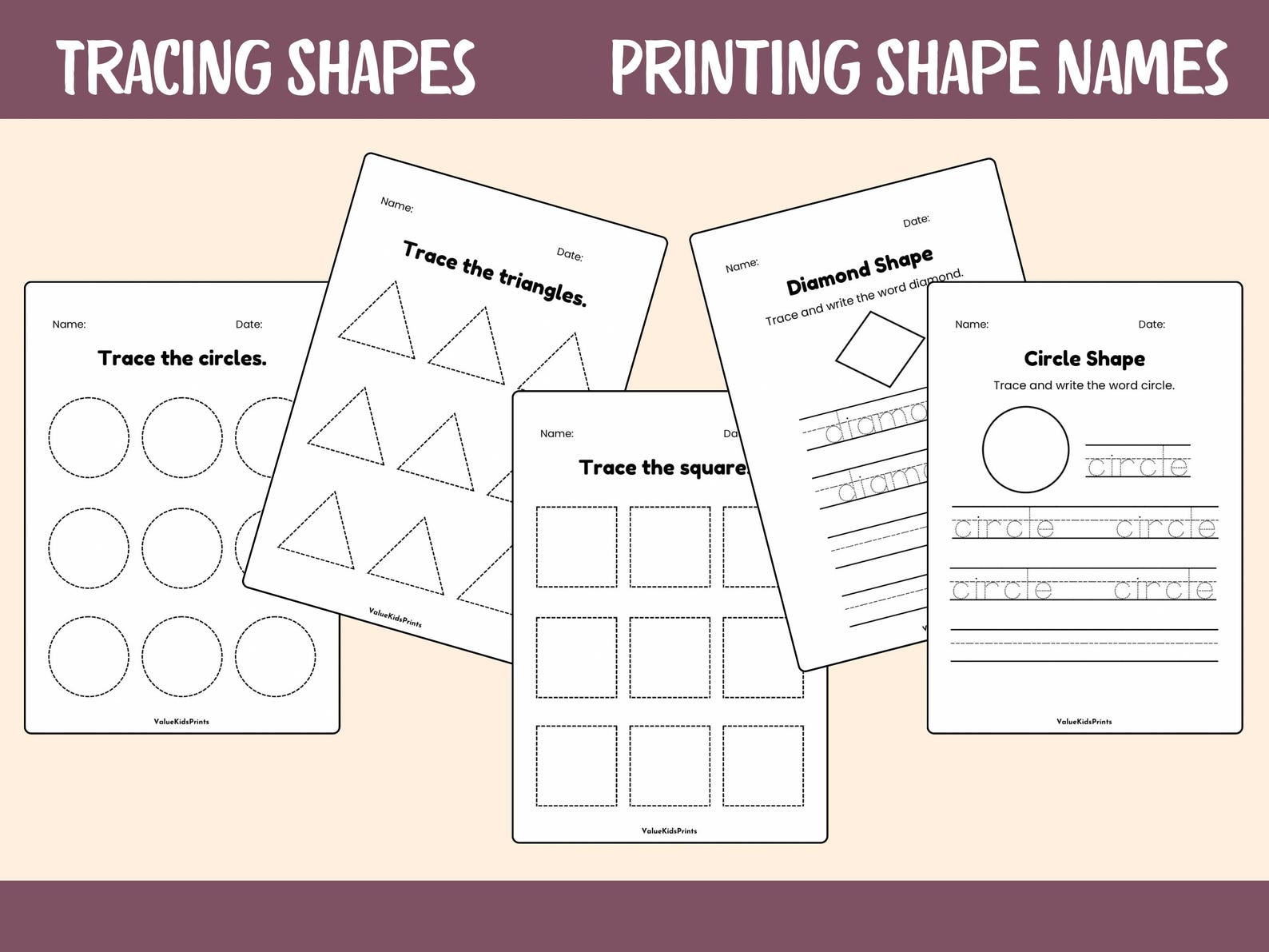 Printable Shapes Worksheets Tracing Shapes Preschool Workbook ...