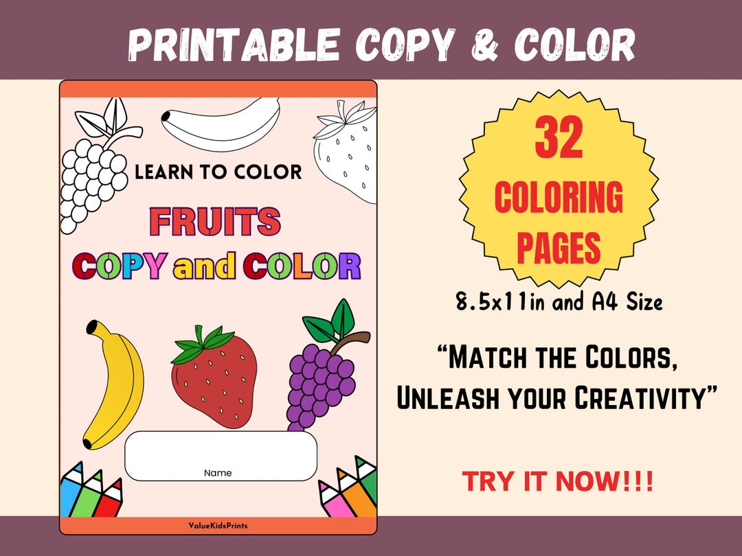 Printable Fruits Coloring Book for Toddlers Preschoolers Kindergarten ...